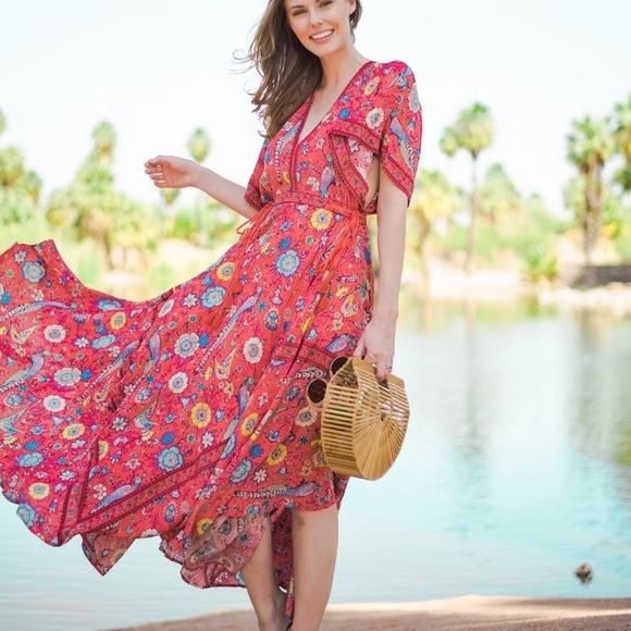Spell | Dresses | Spell Designs Lovebird Half Moon Gown Rose Red Small ...